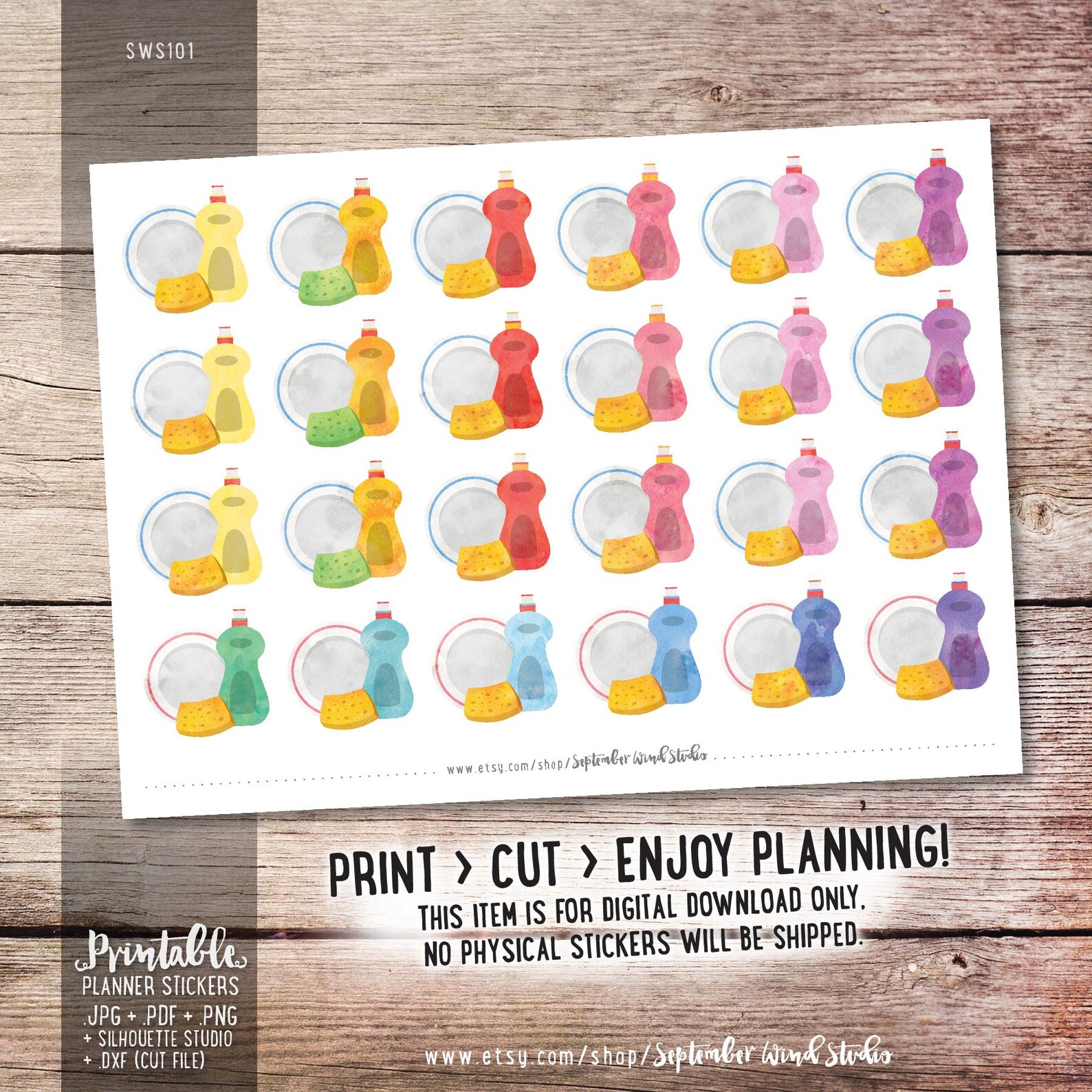 Wash Dishes Printable Planner Stickers Watercolor Wash Dishes - Etsy