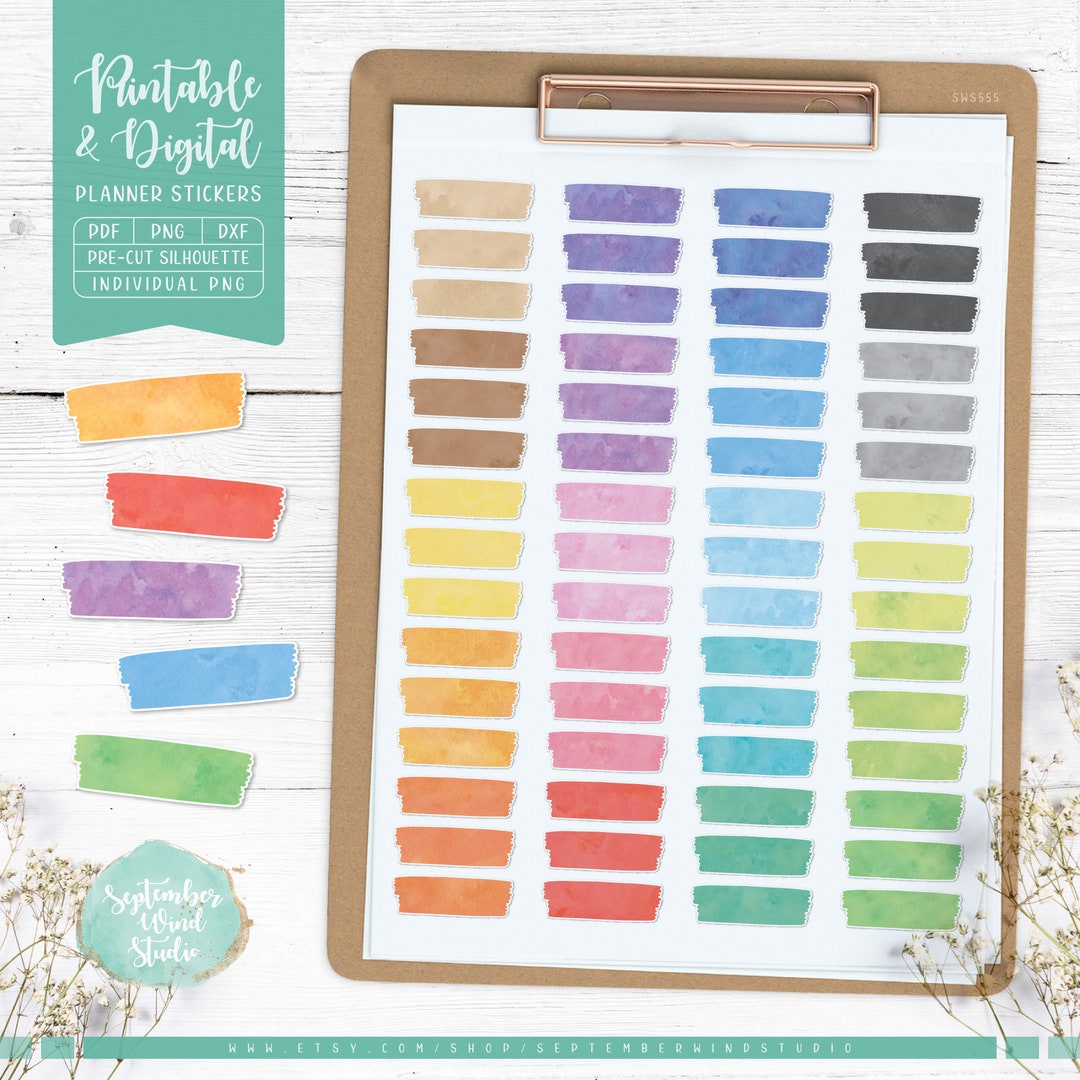Brush Stroke Printable Planner Stickers, Watercolor Brush Stickers ...