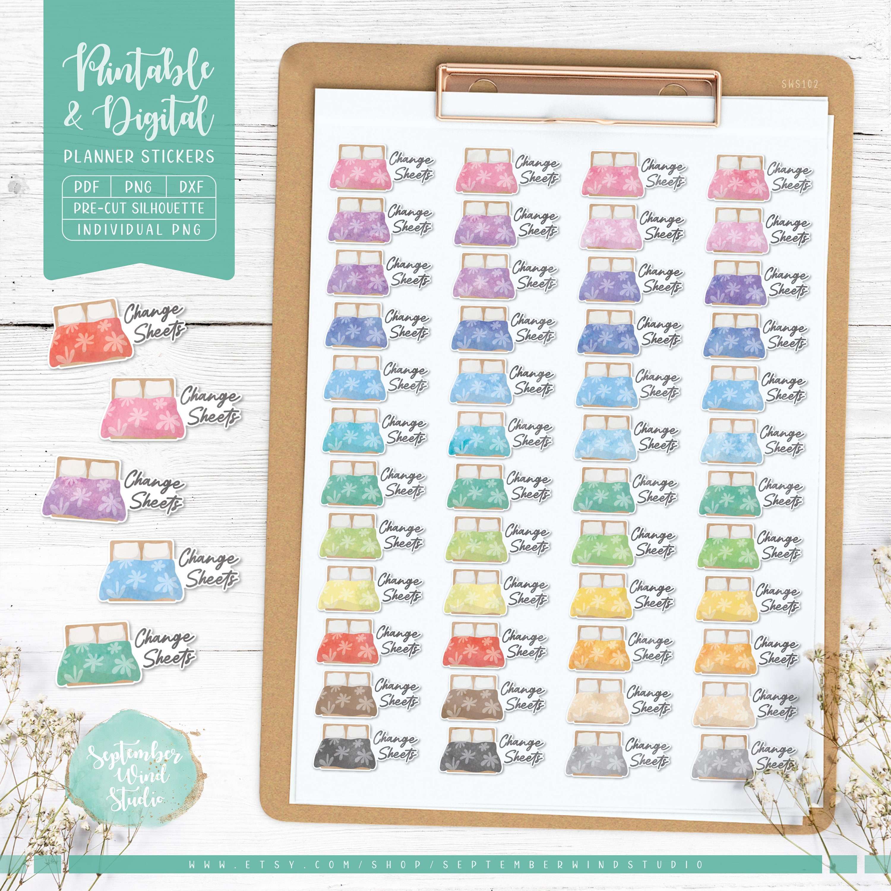 Change Sheets Planner Stickers: Printable & Digital (PDF, Cricut ...