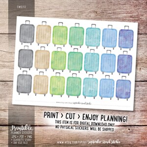 Luggage Printable Planner Stickers, Watercolor Luggage Stickers, Travel ...
