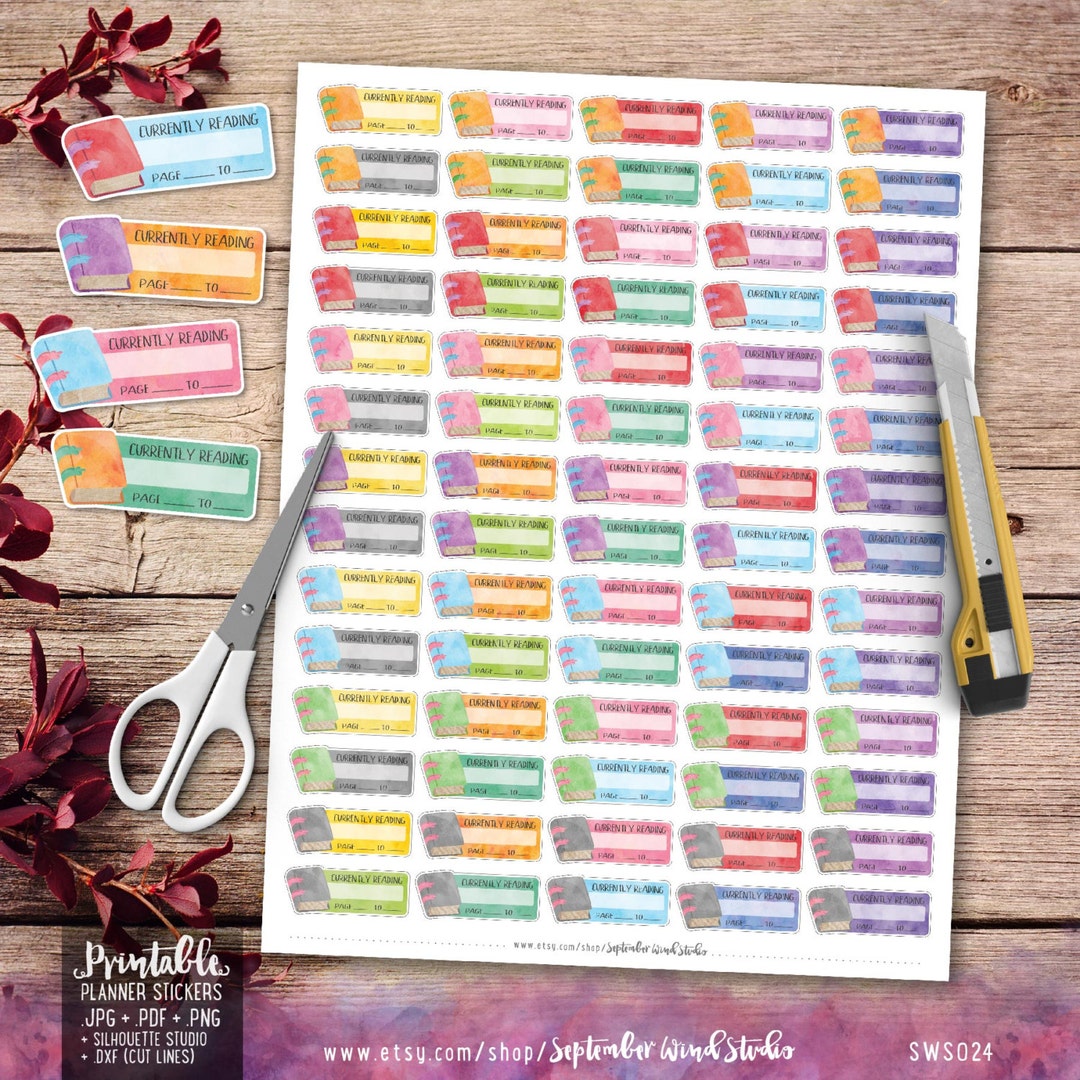 Reading Printable Planner Stickers, Watercolor Reading Stickers ...