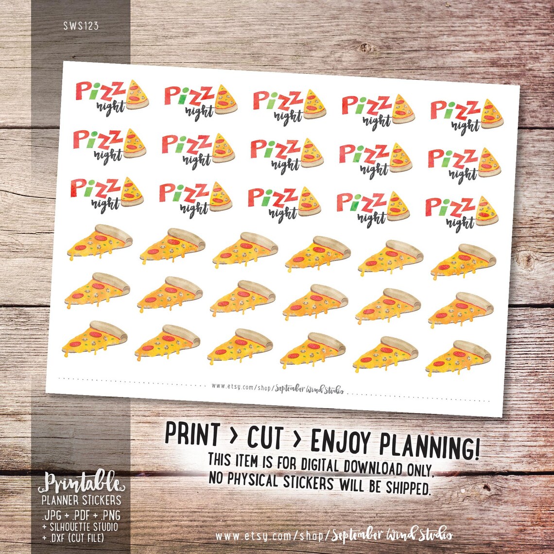 Pizza Time Printable Planner Stickers Watercolor Pizza - Etsy