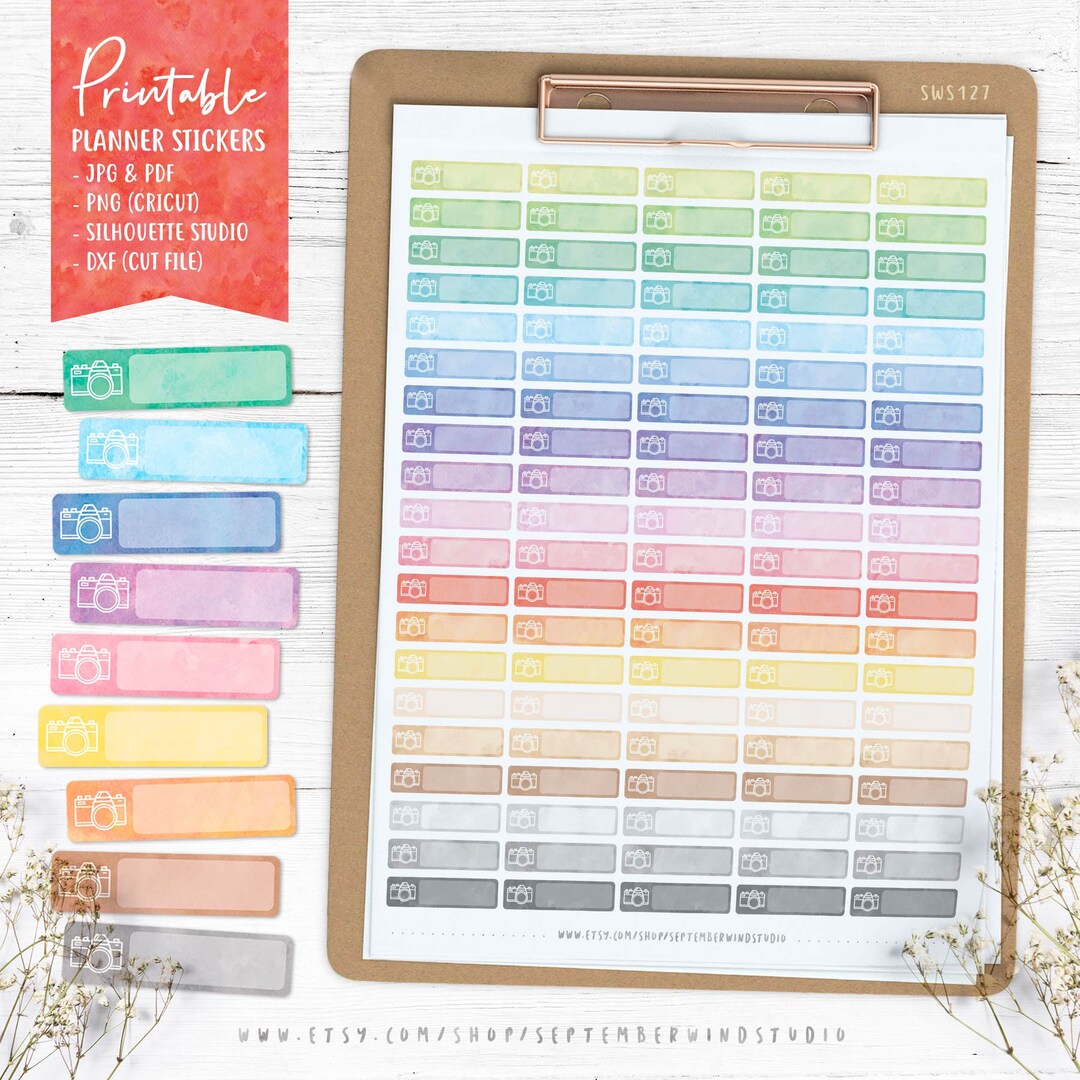 Camera Printable Planner Stickers, Photography Stickers, Watercolor ...