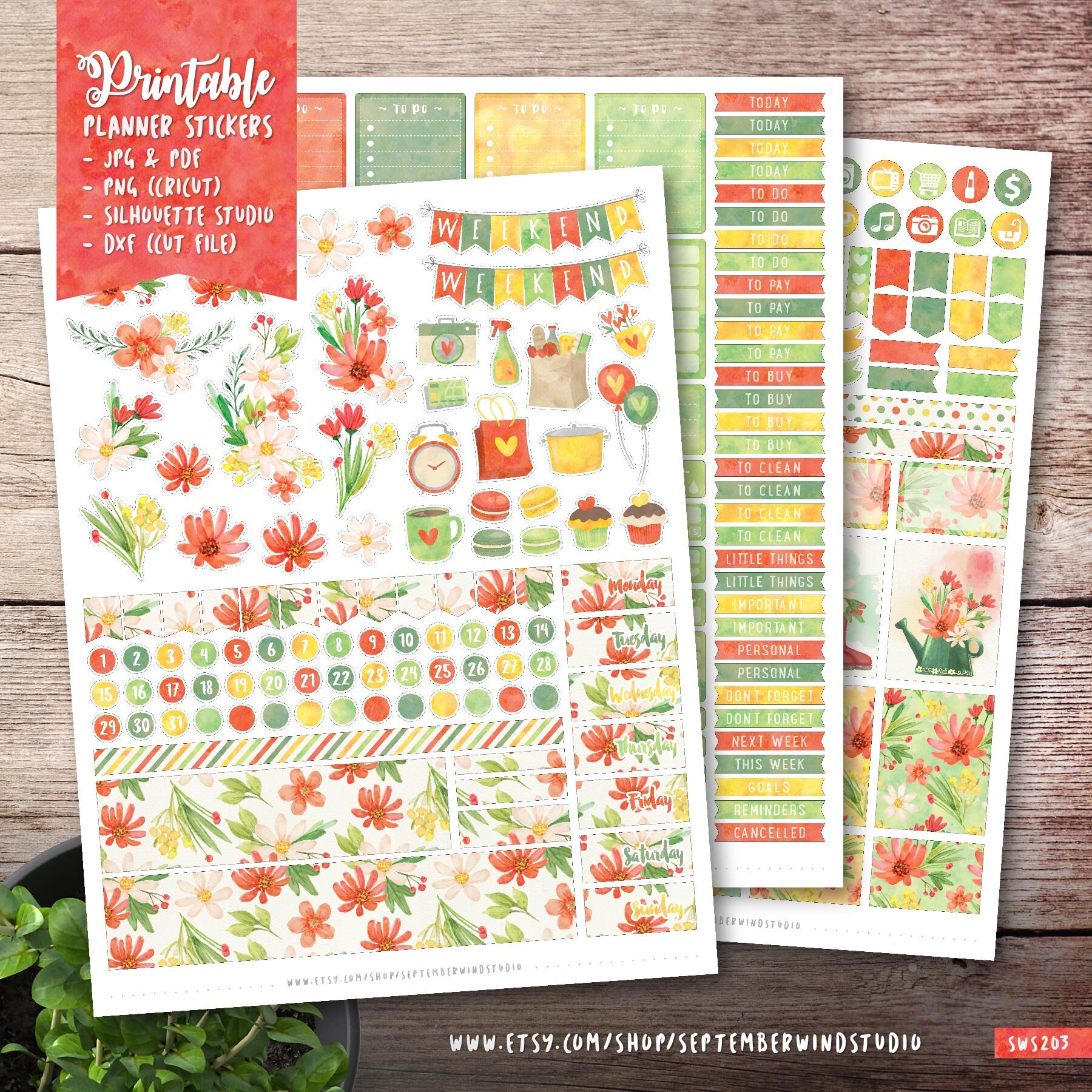 Spring Floral Printable Planner Stickers Floral Weekly Kit | Etsy