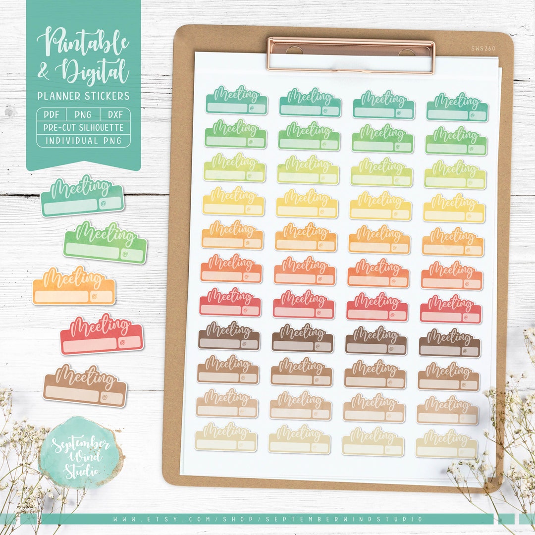 Meeting Printable Planner Stickers, Watercolor Planner Stickers ...