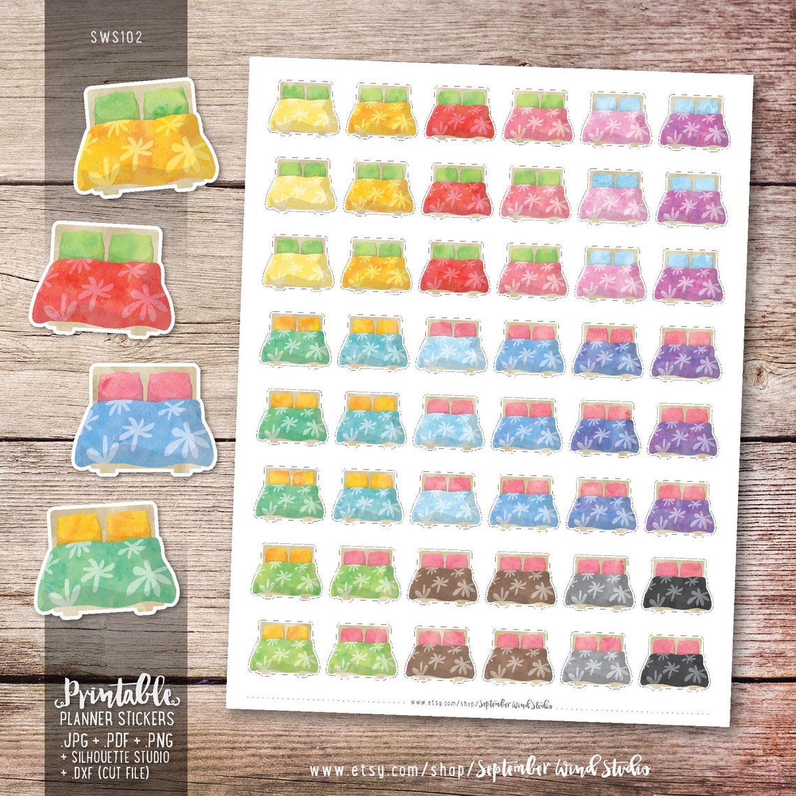 Bed Printable Planner Stickers Watercolor Bed Stickers | Etsy