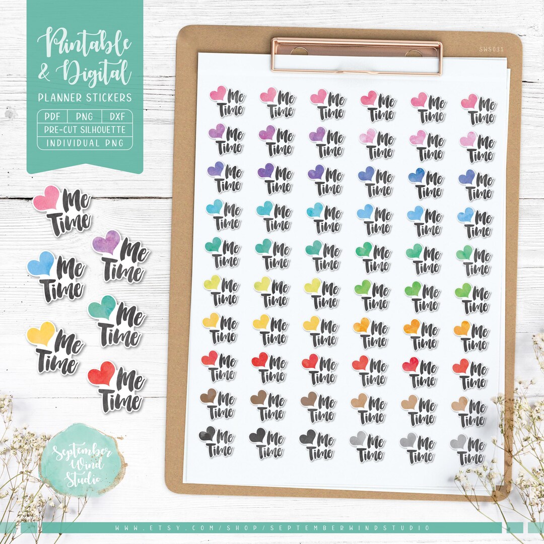 Me Time Printable Planner Stickers, Me Time Digital Stickers, Pre ...