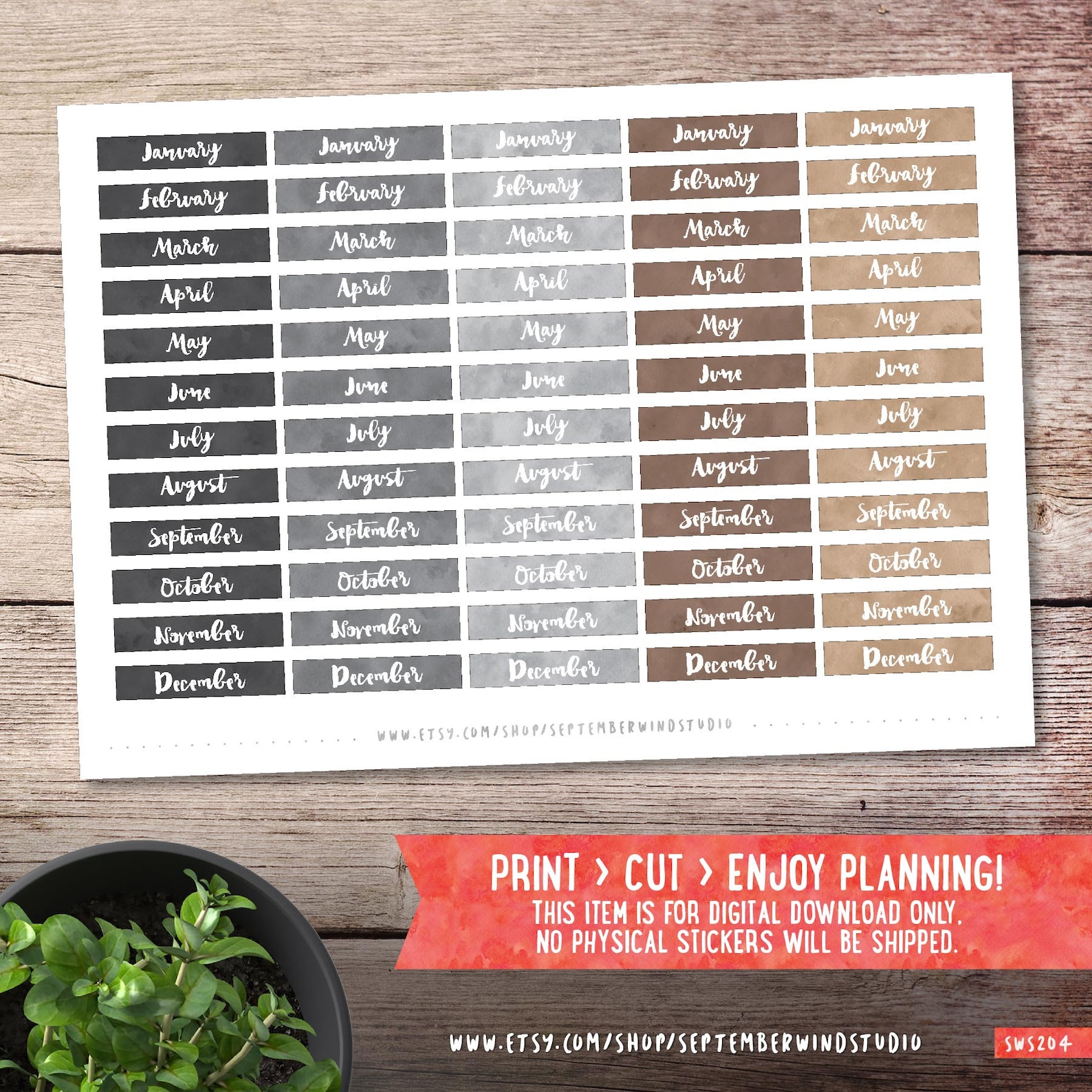 Months Printable Planner Stickers Months Stickers Watercolor - Etsy