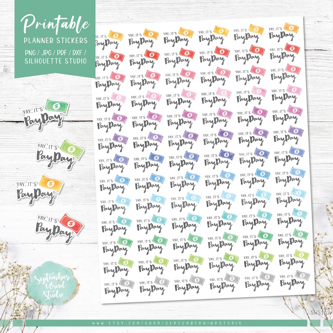 Payday Printable Planner Stickers, Watercolor Payday Stickers, Erin ...