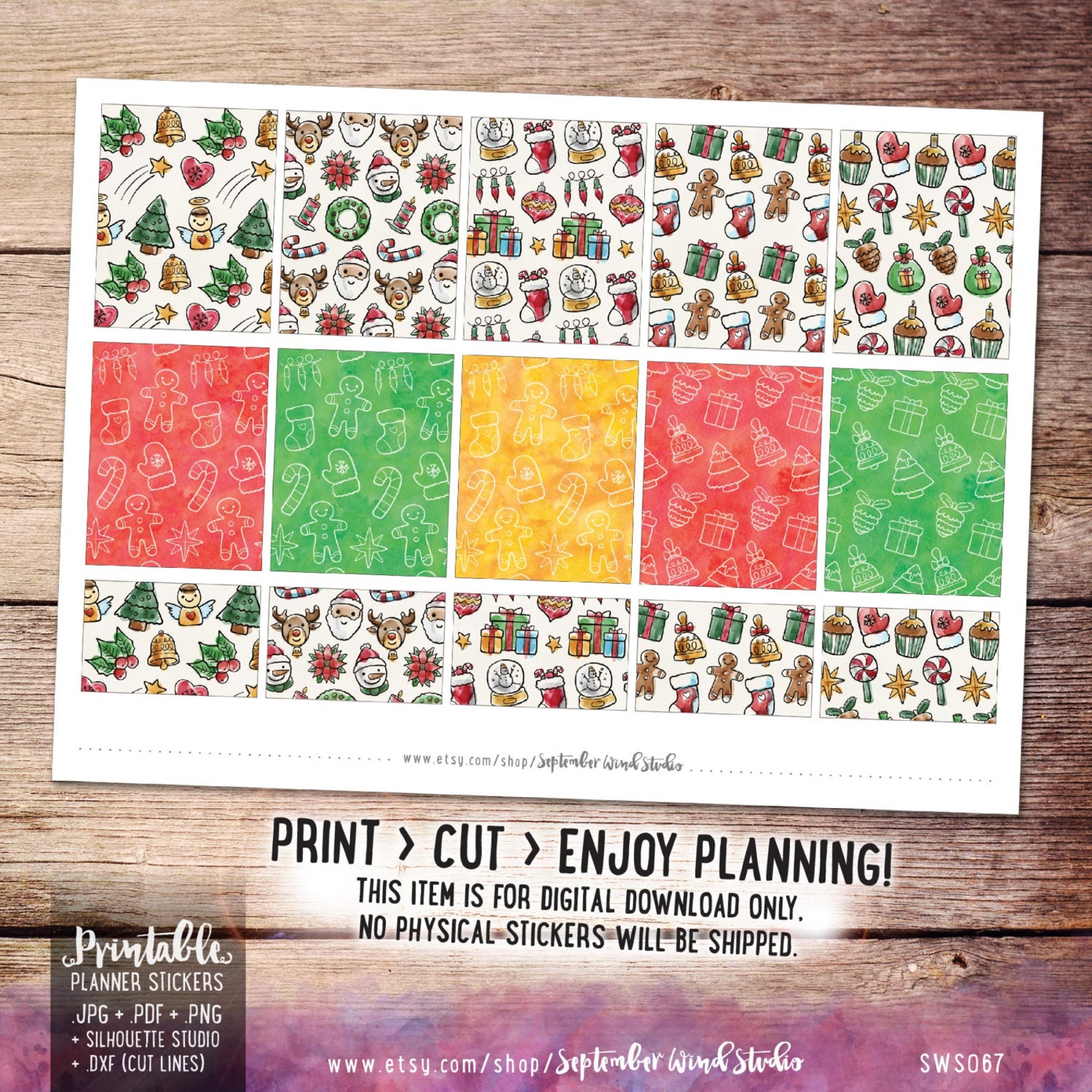 Christmas Countdown Printable Planner Stickers Watercolor | Etsy