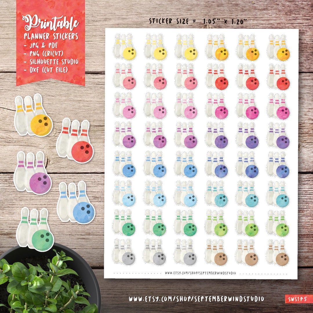 Bowling Printable Planner Stickers, Bowling Stickers, Watercolor ...
