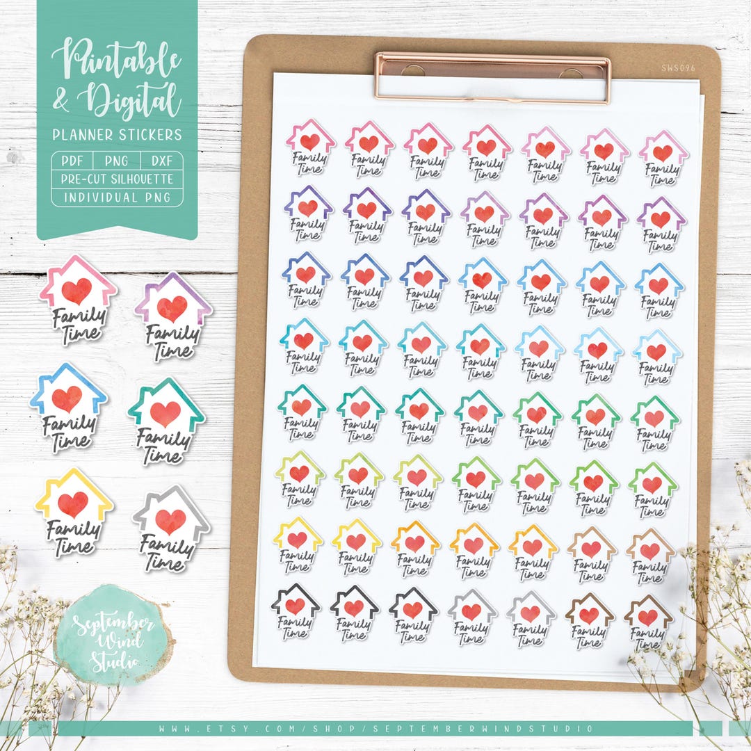 Family Time Printable Planner Stickers, Family Time Digital Stickers ...
