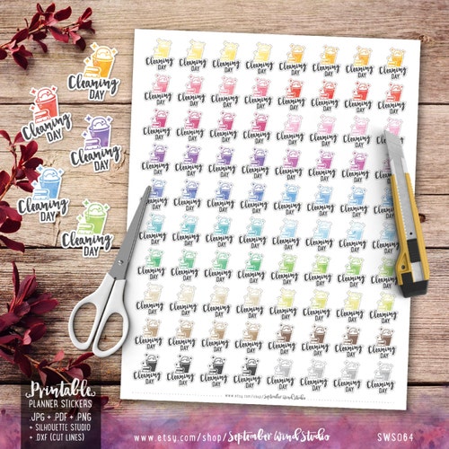 Cleaning Bucket Printable Planner Stickers Watercolor - Etsy