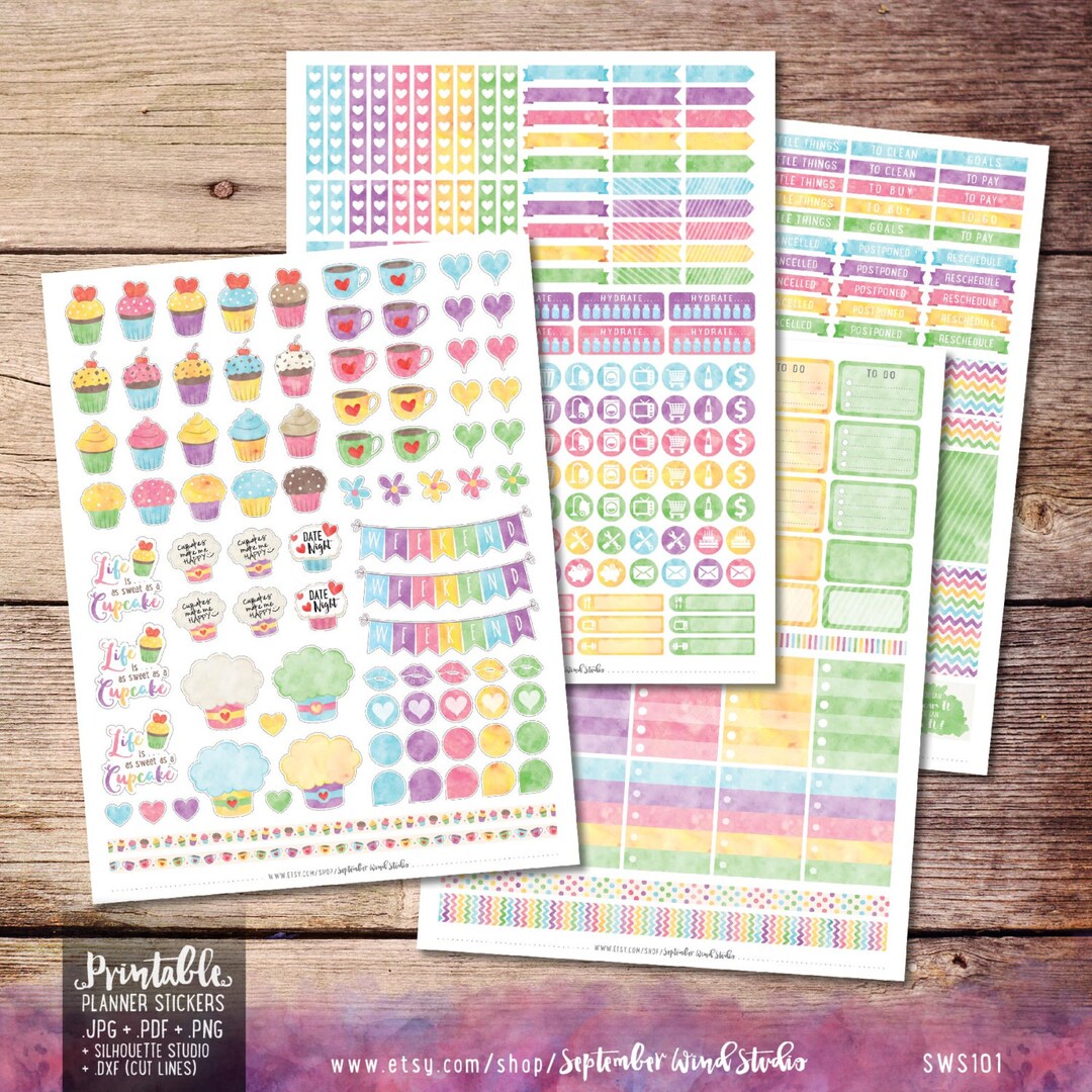 Cupcakes Printable Planner Stickers, Weekly Kit, Printable Stickers ...