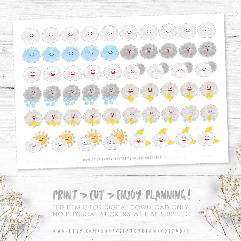 Weather Printable Planner Stickers Weather Stickers Erin - Etsy