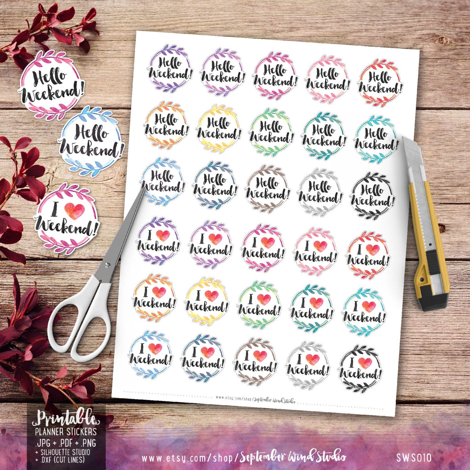 Weekend Printable Planner Stickers Hello Weekend Stickers | Etsy