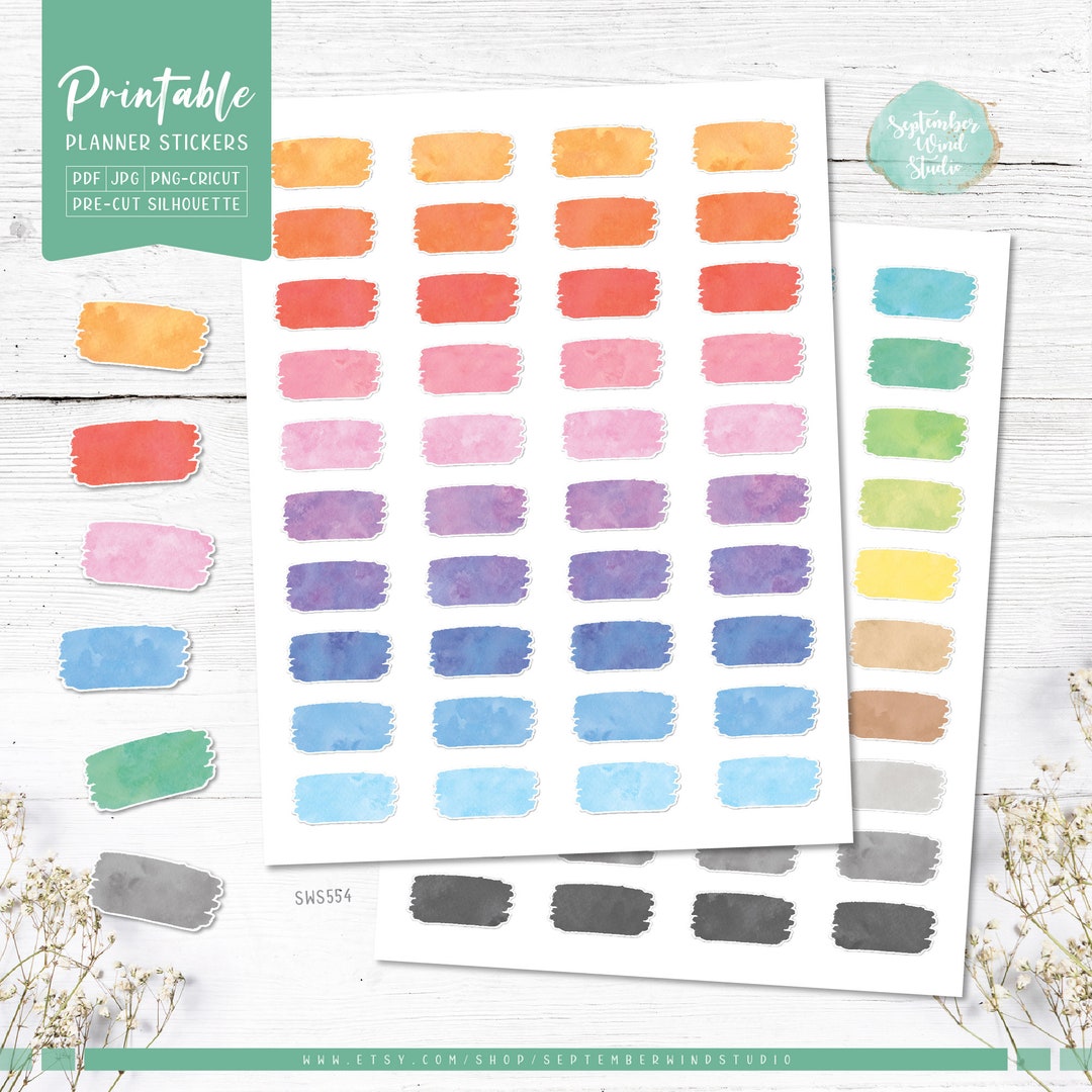 Brush Stroke Printable Planner Stickers, Watercolor Brush Stickers ...