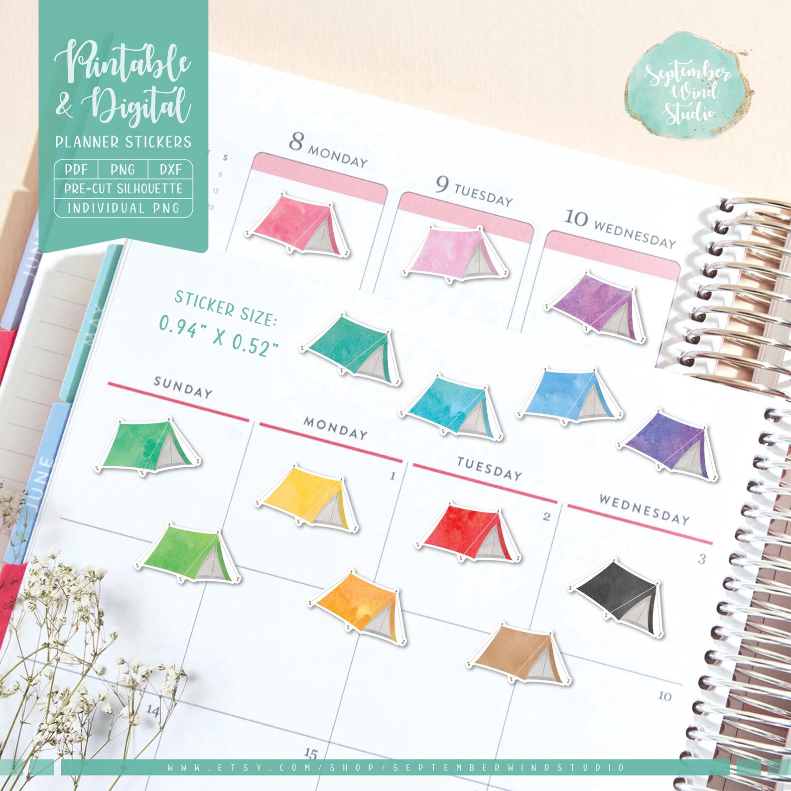 Tent Planner Stickers, Camp Theme, Printable & Digital (PDF, PNG) - Etsy