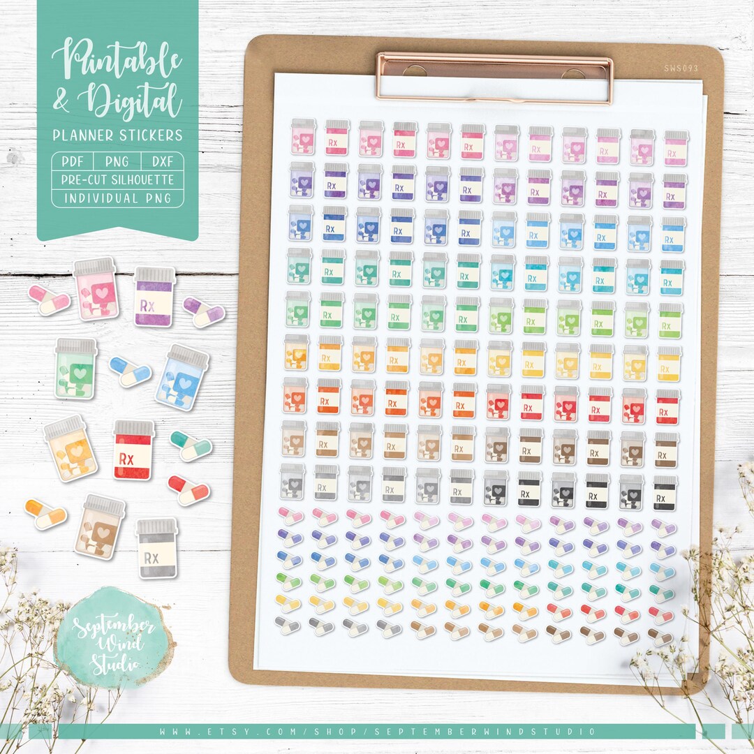 Medication Planner Stickers: Printable & Digital (PDF, Cricut PNG ...