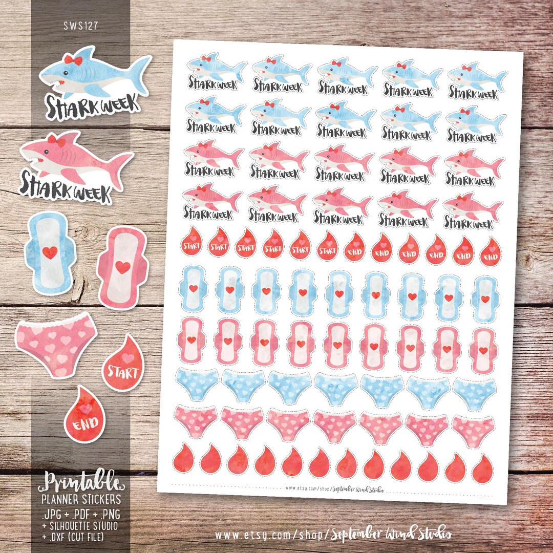 Shark Week Period Tracker Printable Planner Stickers - Etsy Canada