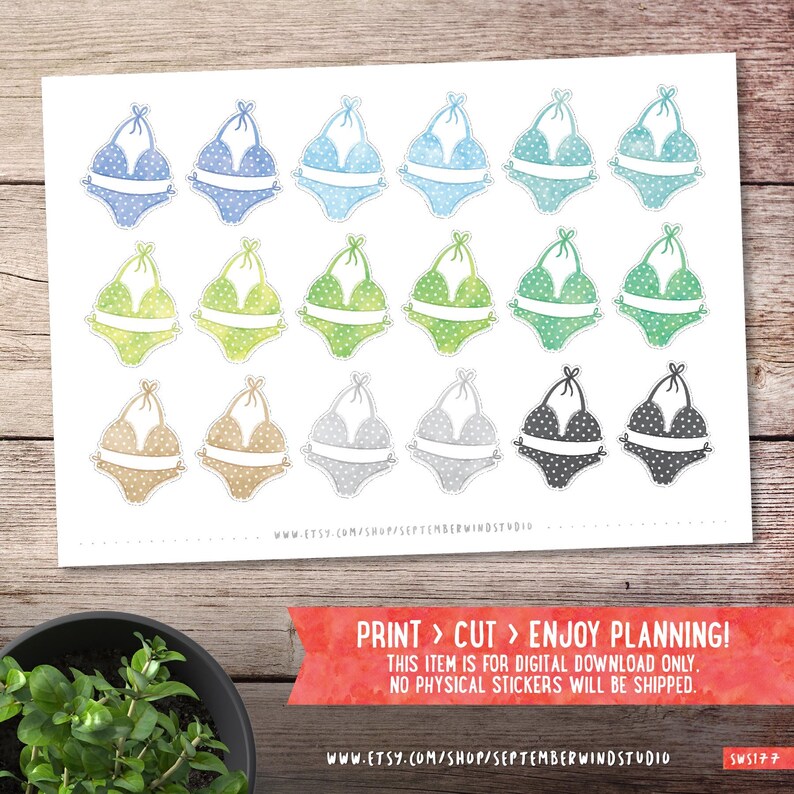 Bikini Printable Planner Stickers Bikini Stickers Watercolor | Etsy