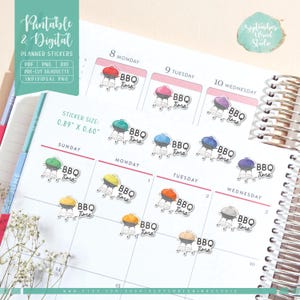 BBQ Time Printable Planner Stickers, Bbq Digital Stickers, Barbeque ...
