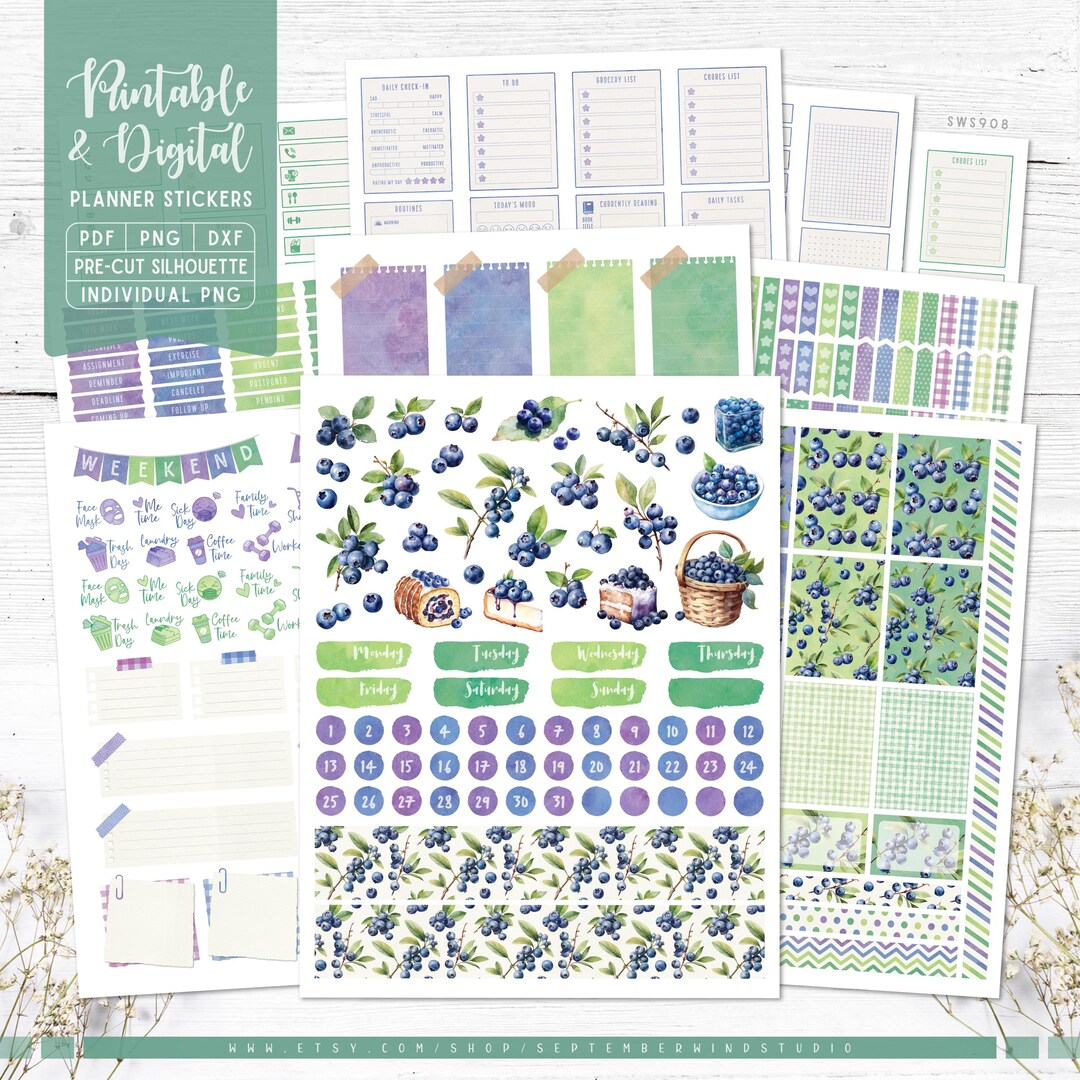 Blueberry Printable & Digital Planner Stickers, Weekly Kit, Printable ...