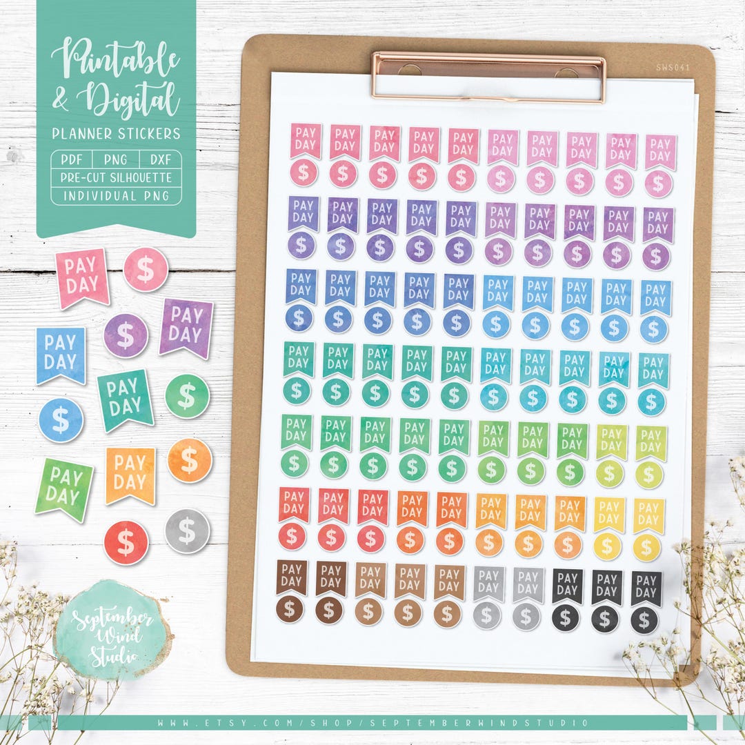 Pay Day Printable Planner Stickers, Pay Day Digital Stickers, Pre ...