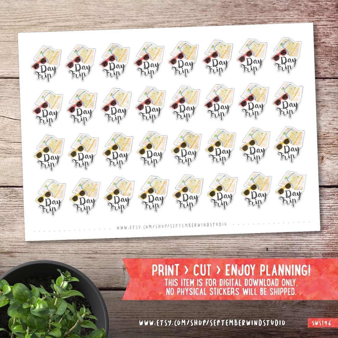 Day Trip Printable Planner Stickers Travel Stickers Erin | Etsy