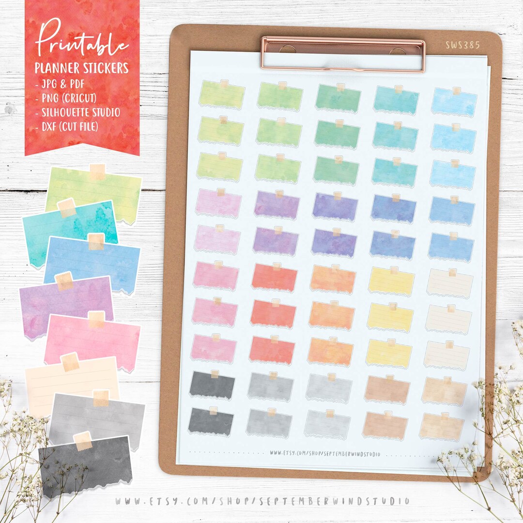 Watercolor Notes Printable Planner Stickers, Erin Condren, Cricut, Cut ...