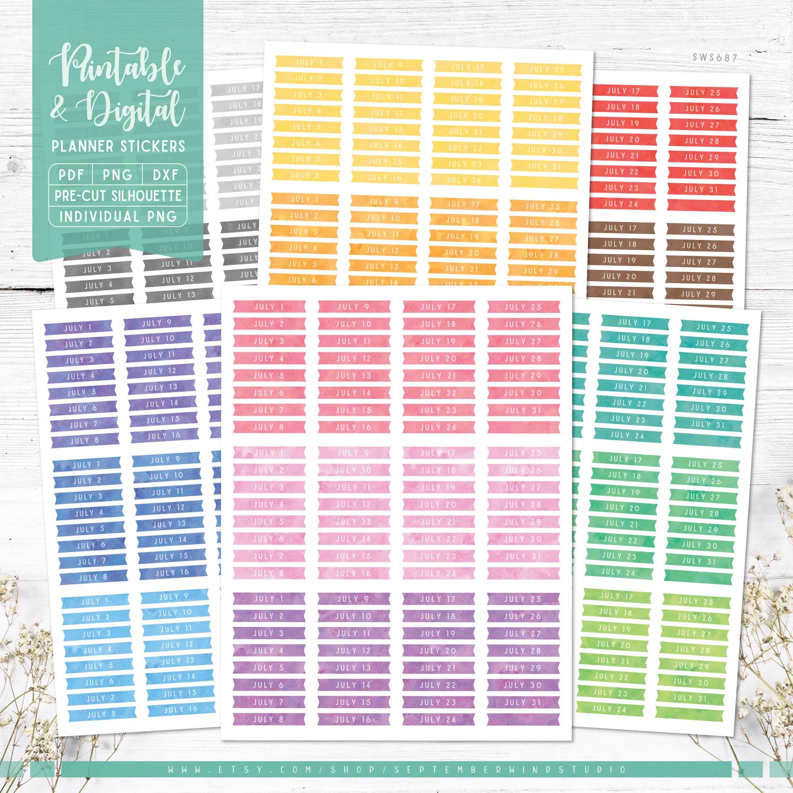 Yearly Date Planner Stickers: Printable & Digital (PDF, Cricut ...