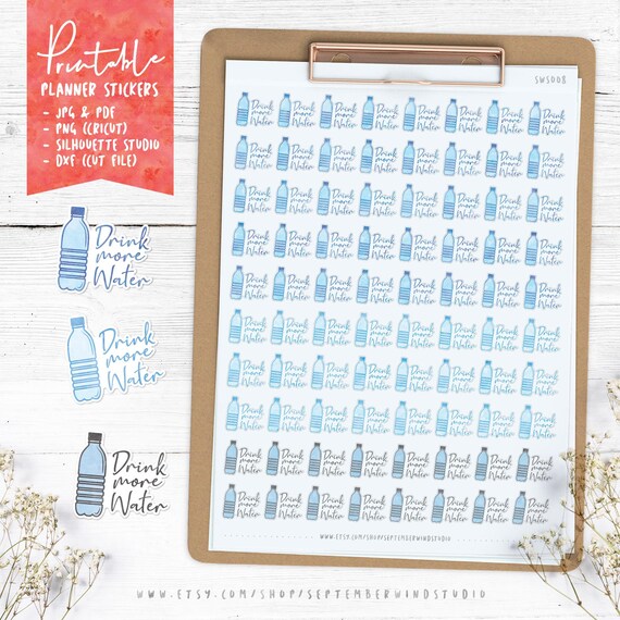 Drink More Water Printable Planner Stickers Hydrate - Etsy