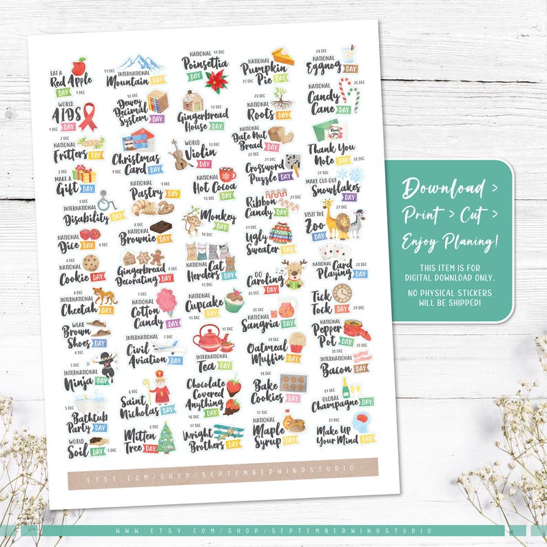 December Wacky Holidays Planner Stickers: Printable & Digital (PDF ...