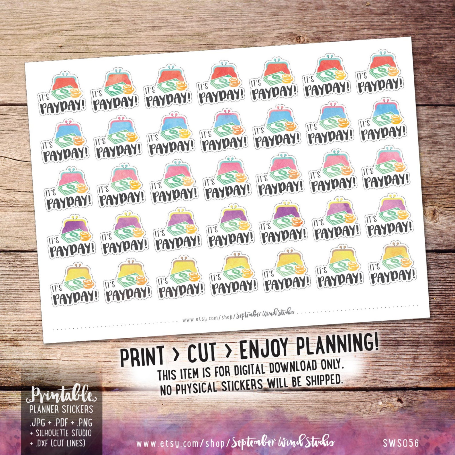 Payday Printable Planner Stickers Watercolor Payday Stickers - Etsy