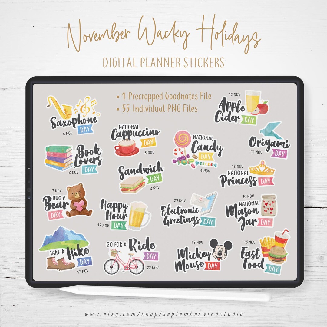 November Wacky Holidays Digital Planner Stickers, Goodnotes Stickers ...