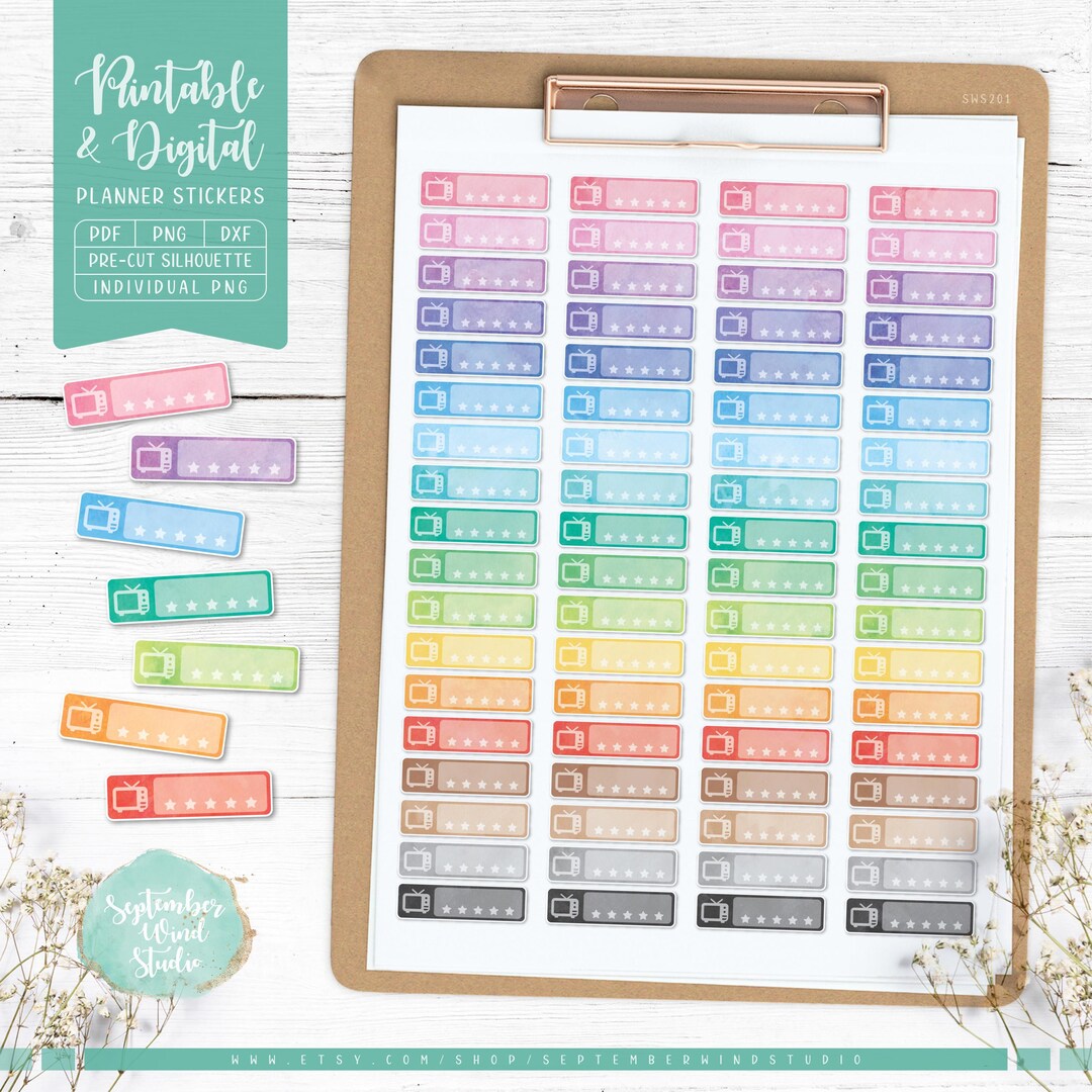 Television Printable Planner Stickers, TV Movie Digital Stickers ...