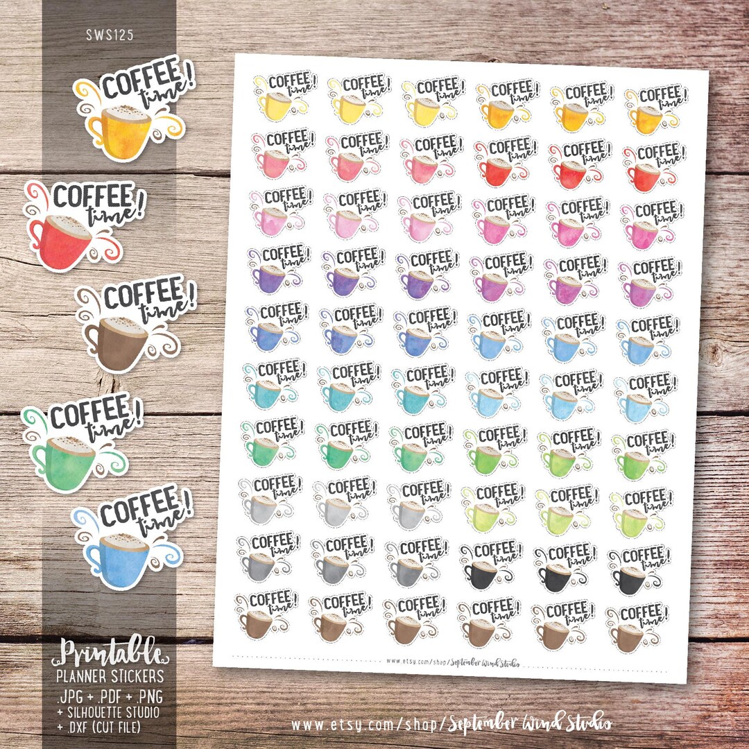 Coffee Time Printable Planner Stickers Watercolor Coffee Time - Etsy
