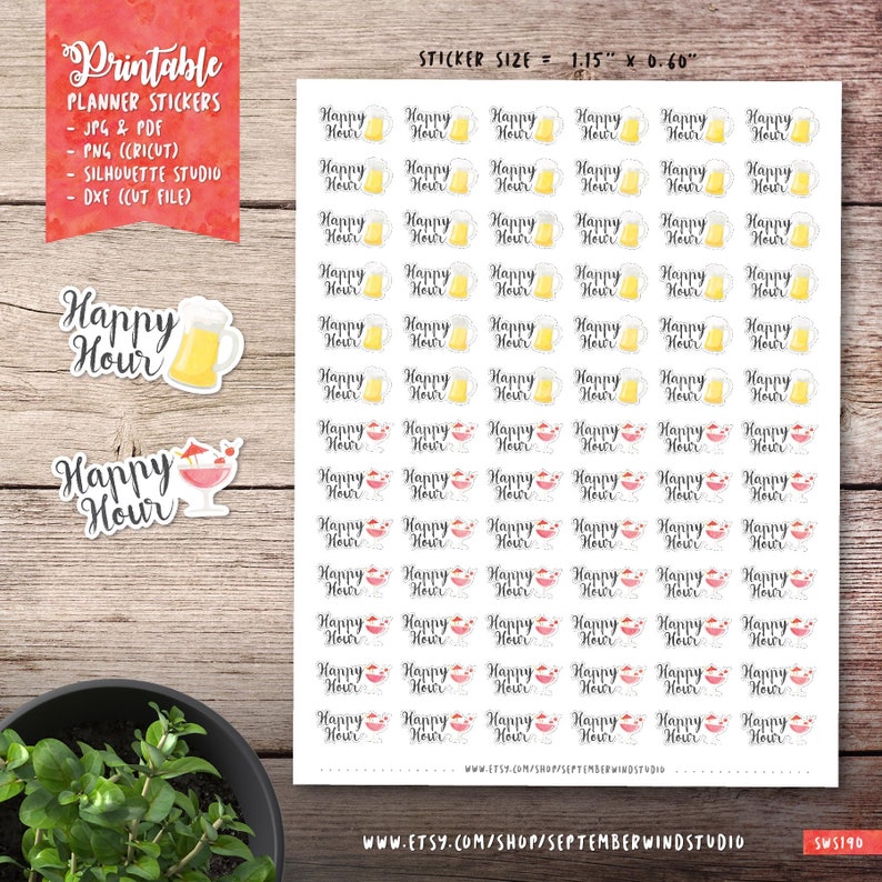 Happy Hour Printable Planner Stickers Watercolor Stickers - Etsy