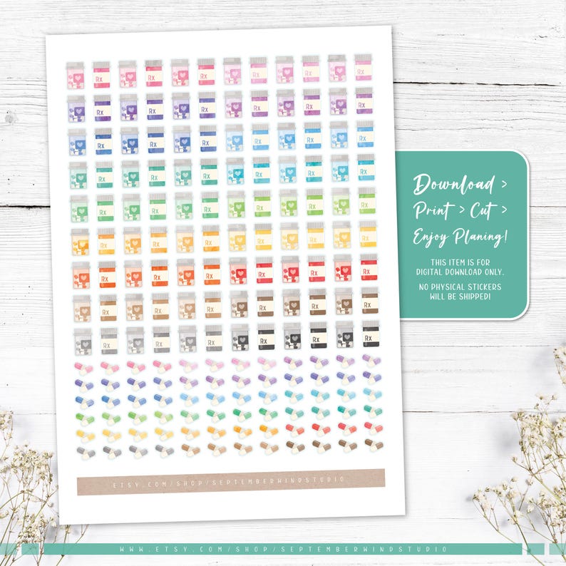 Medication Planner Stickers: Printable & Digital (PDF, Cricut PNG ...