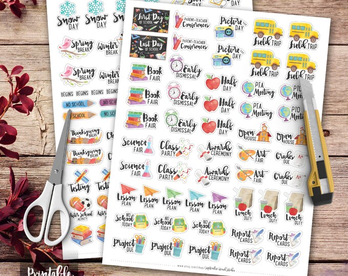 Printable School Stickers, Printable Planner Stickers, School Planner ...