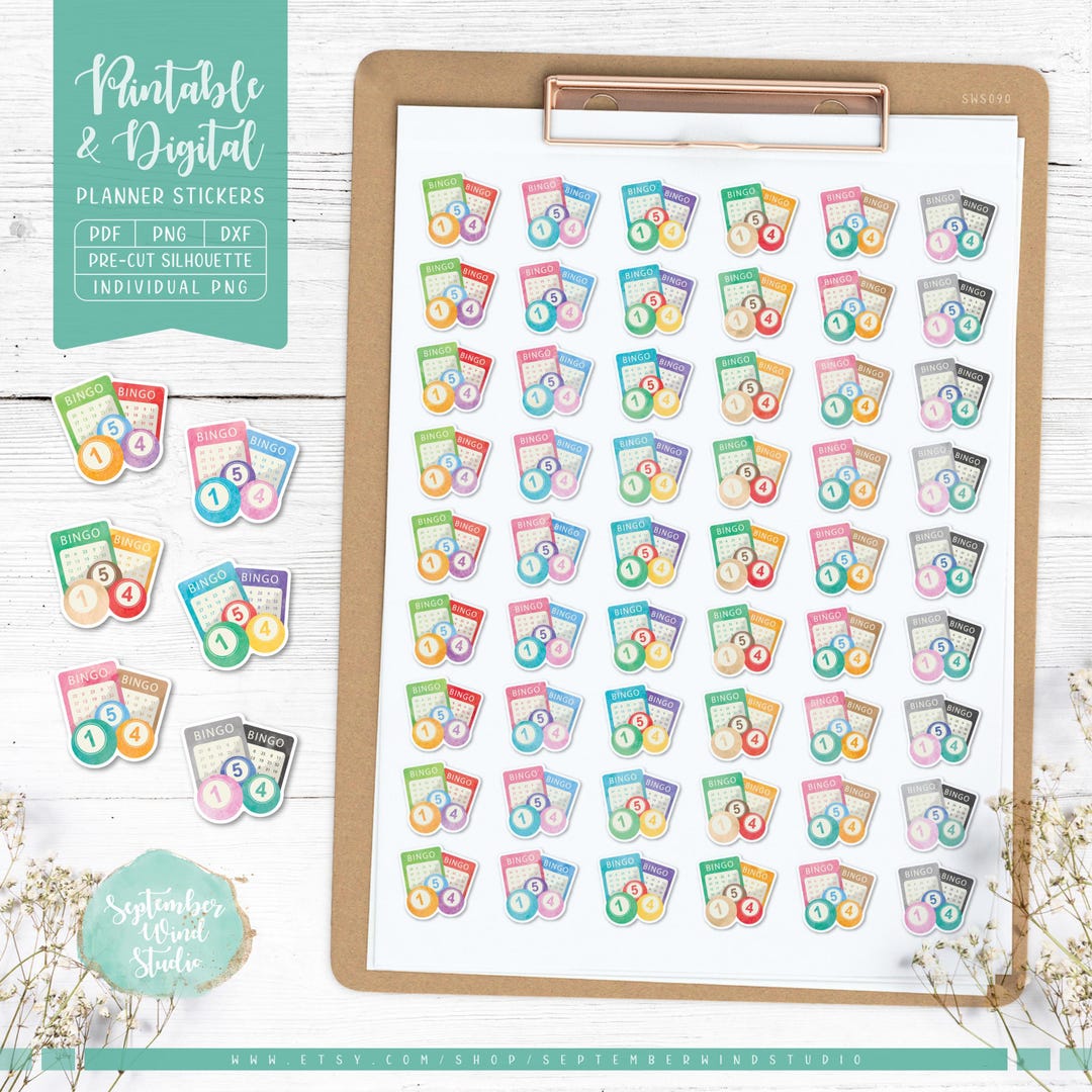 Bingo Planner Stickers: Printable & Digital (PDF, Cricut, Silhouette ...