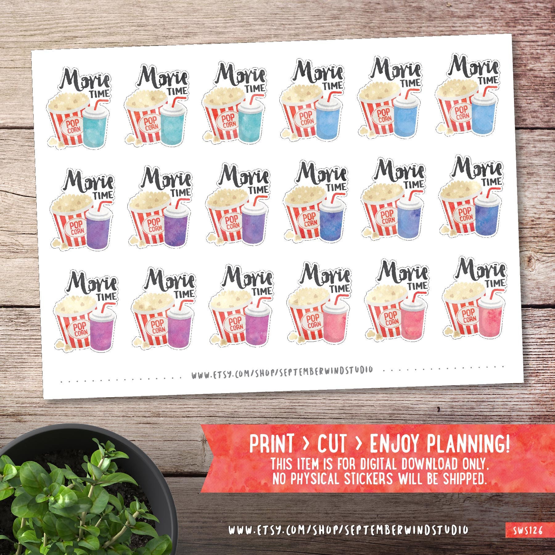 Movie Time Printable Planner Stickers Watercolor Movie Time - Etsy Canada