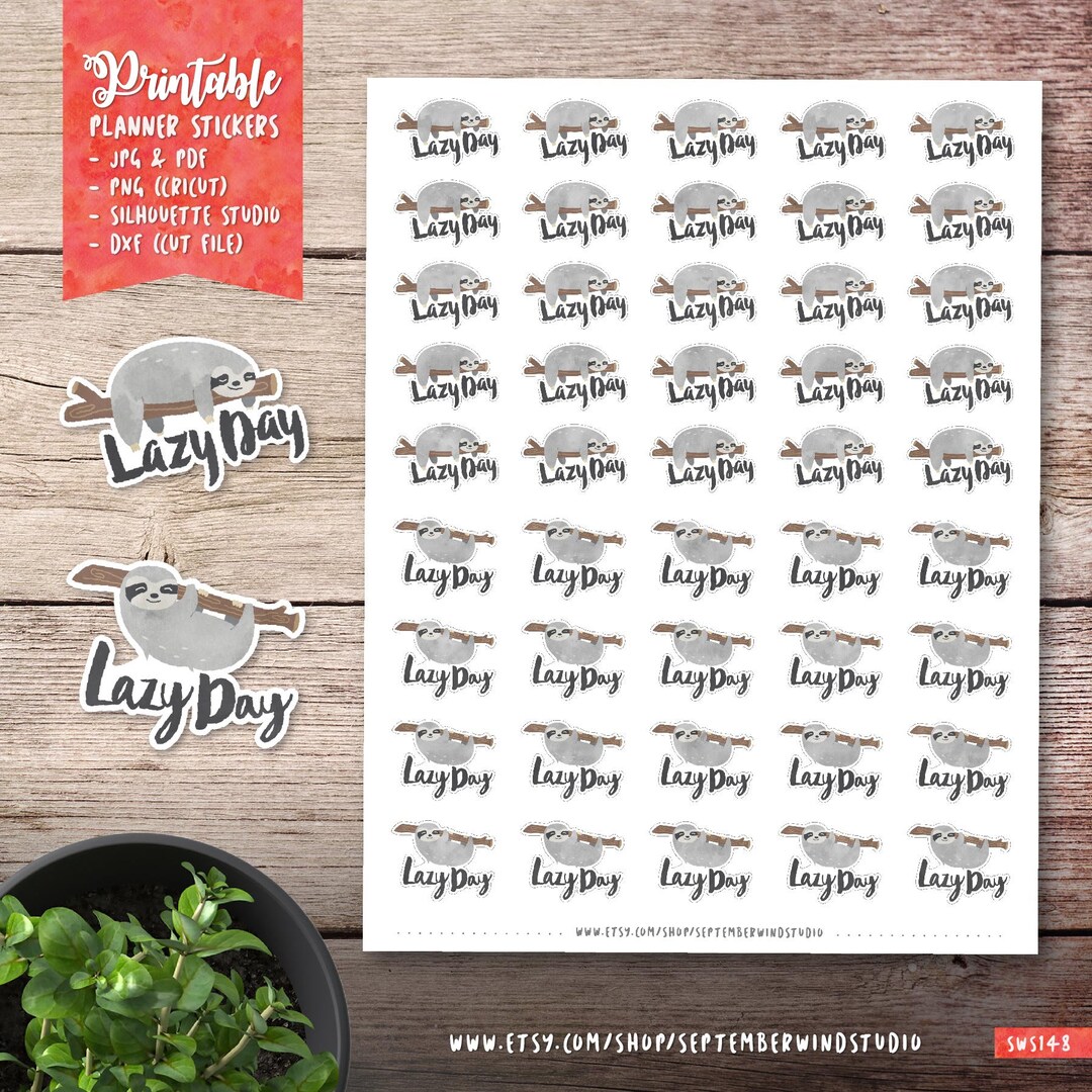 Lazy Day Printable Planner Stickers, Watercolor Stickers, Lazy Day ...