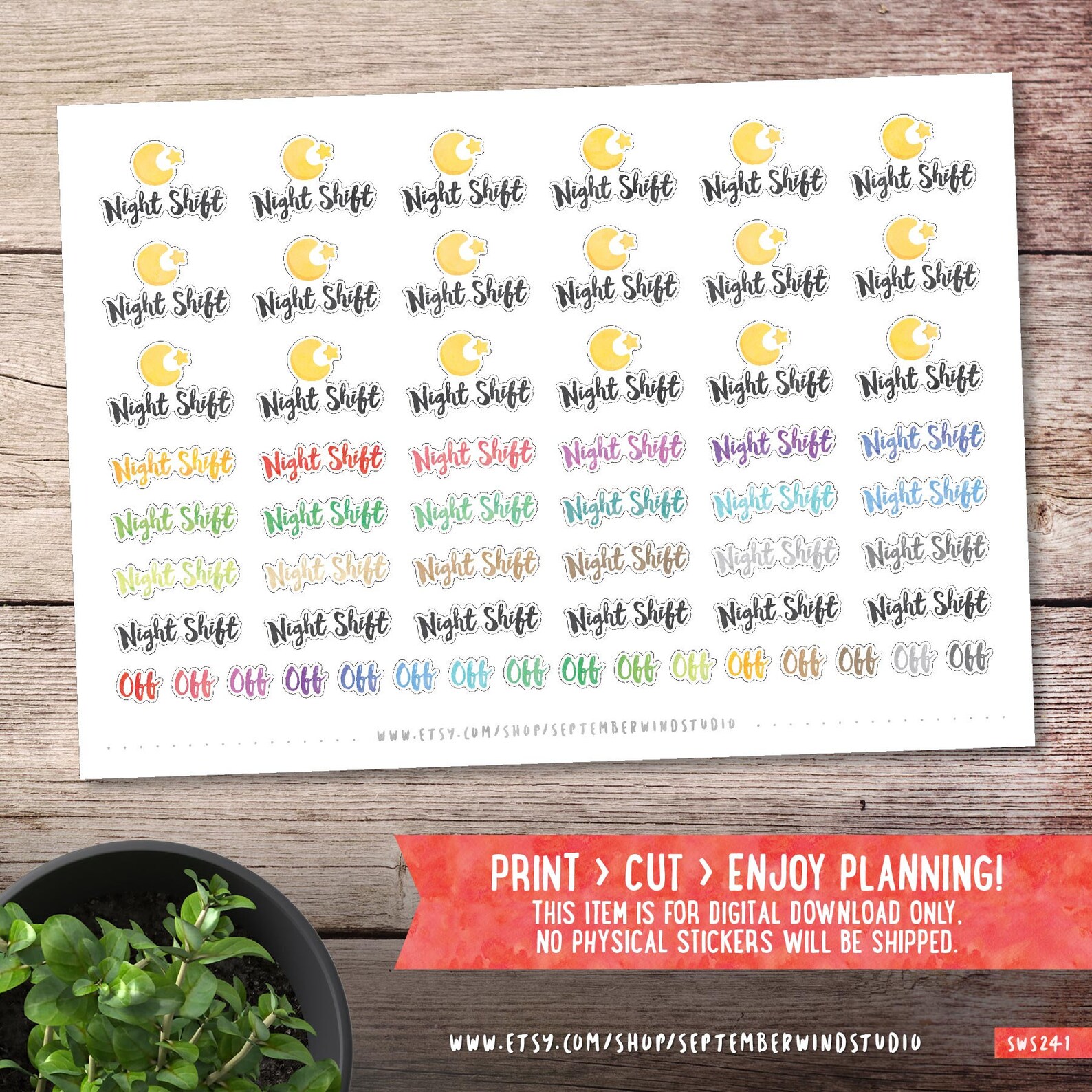 Work Shift Printable Planner Stickers Day Shift Stickers | Etsy