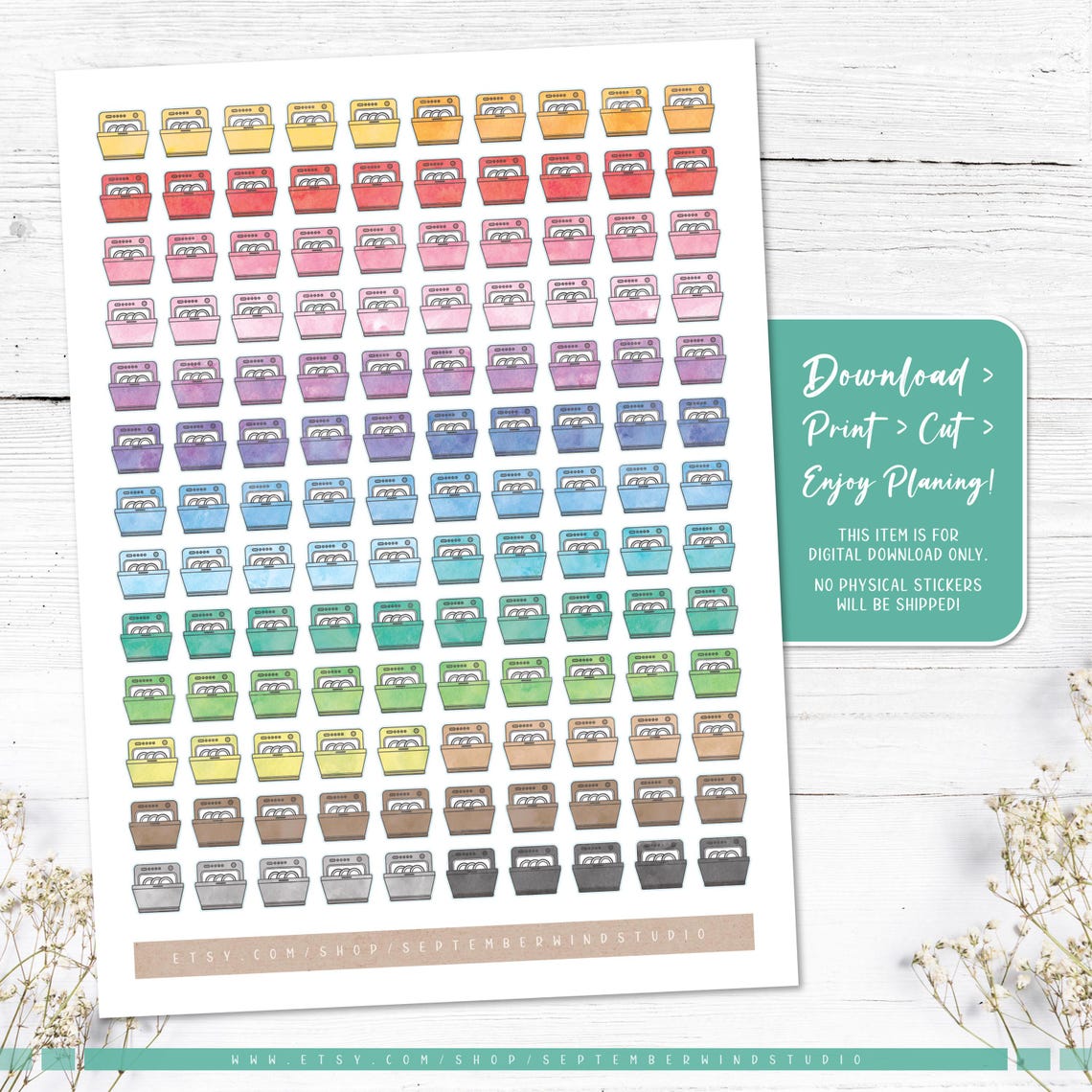Dishwasher Planner Stickers: Printable & Digital (PDF, Cricut PNG ...