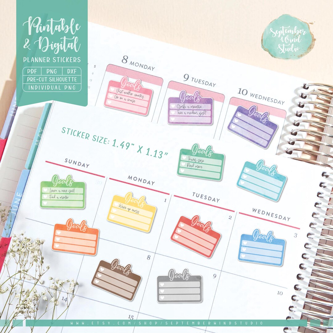 Goals Printable Planner Stickers, Goals Tracker Stickers, Goals ...