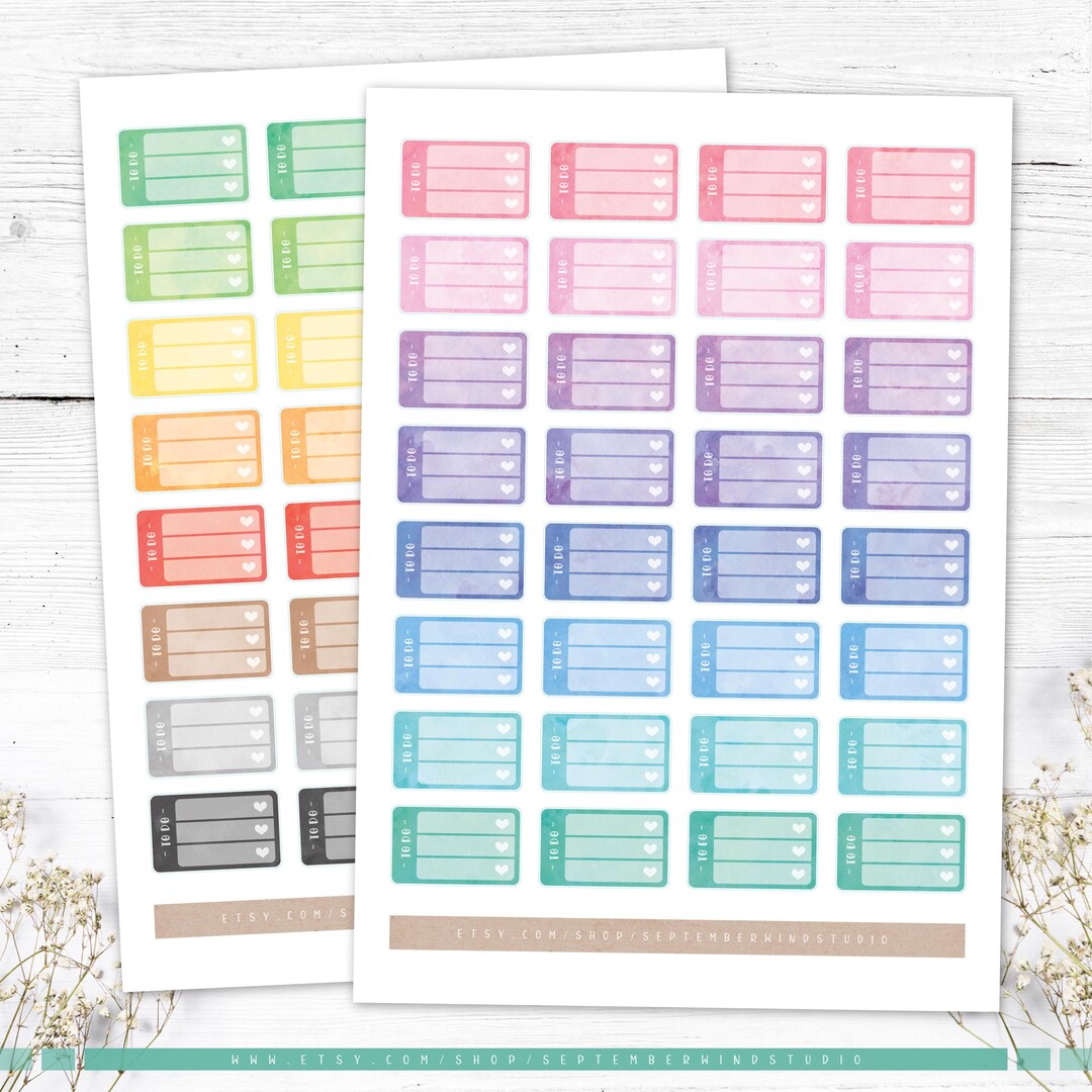 To Do Printable Planner Stickers, to Do Digital Stickers, Watercolor to ...