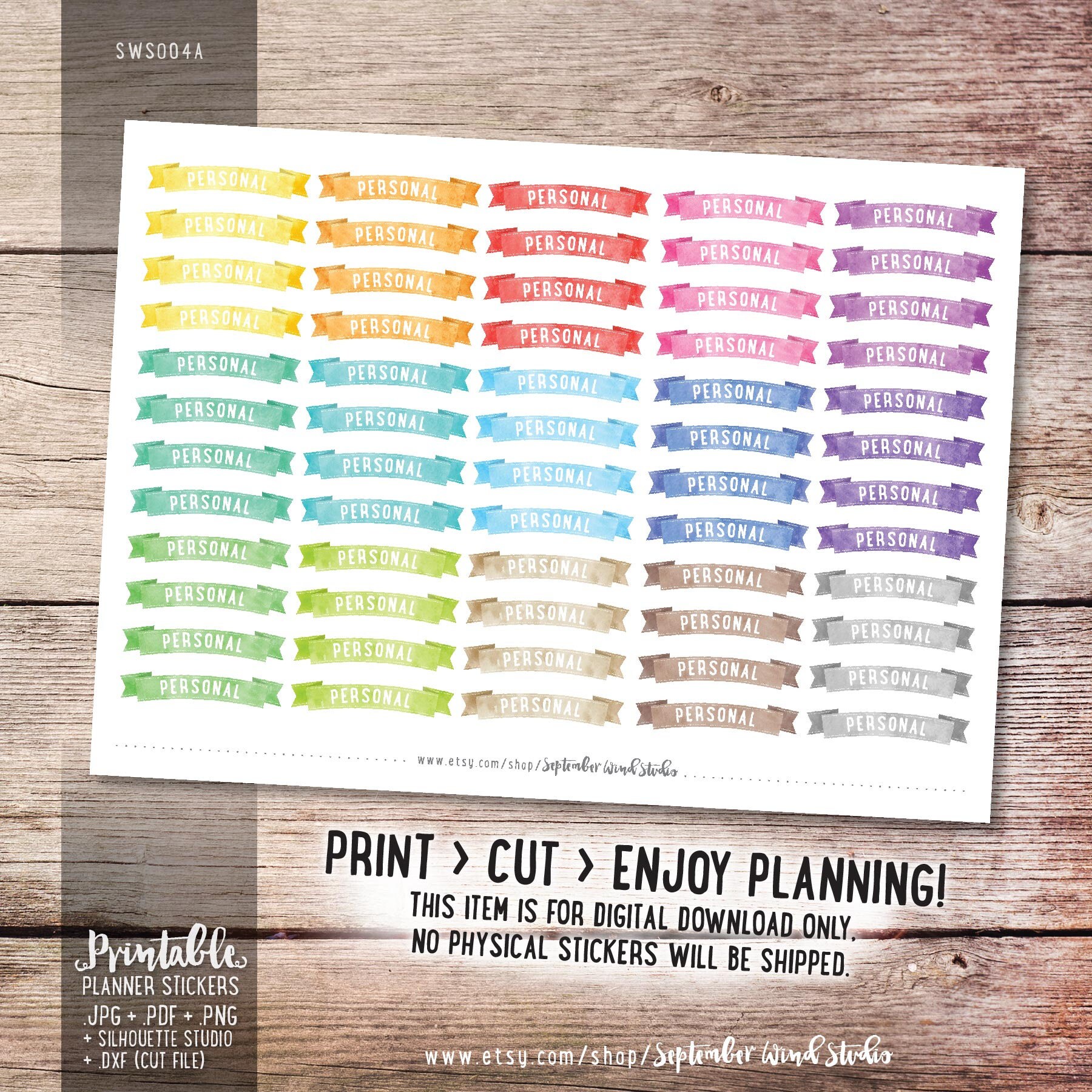 Work & Personal Ribbon Printable Planner Stickers Erin | Etsy