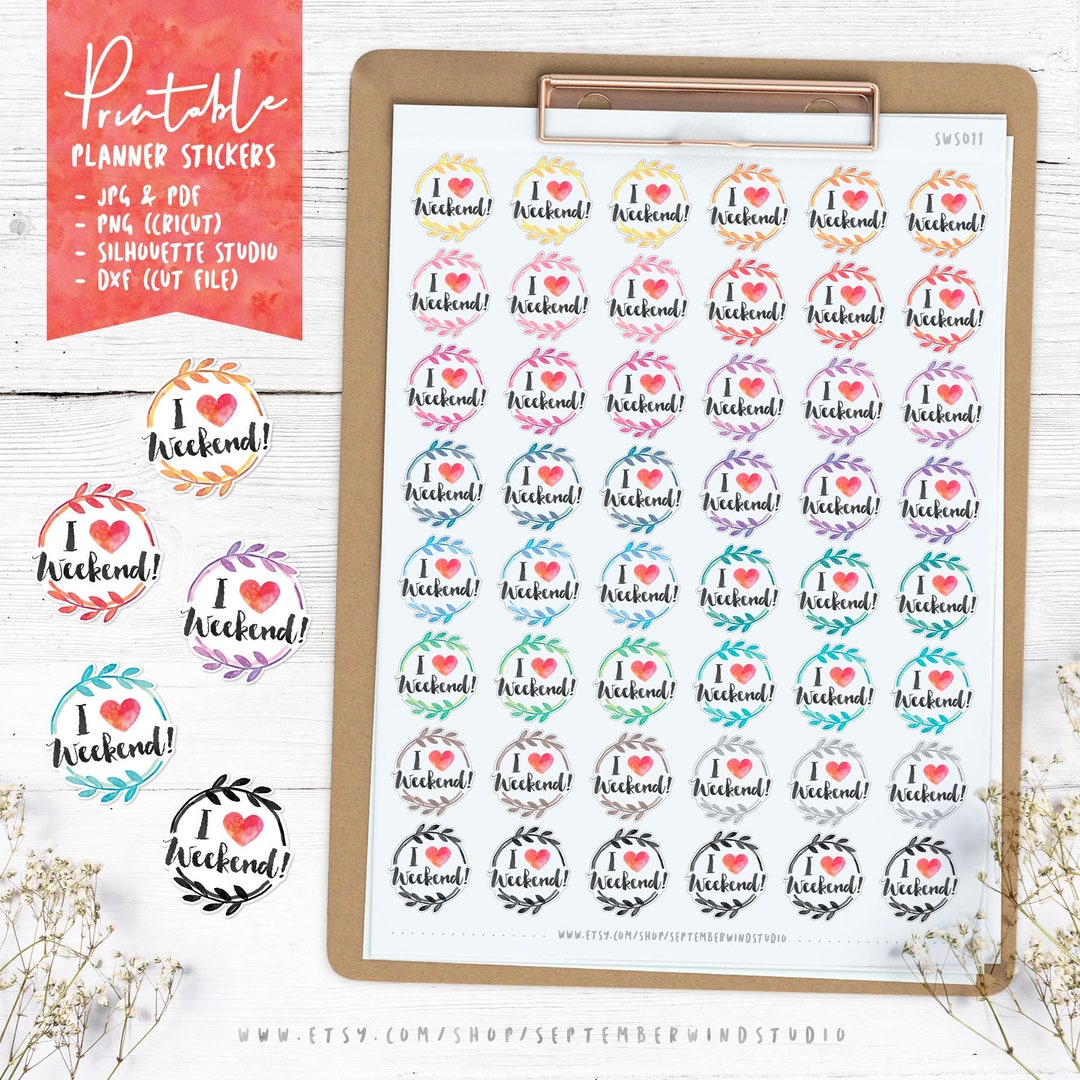 Weekend Printable Planner Stickers, I Love Weekend Stickers, Erin ...