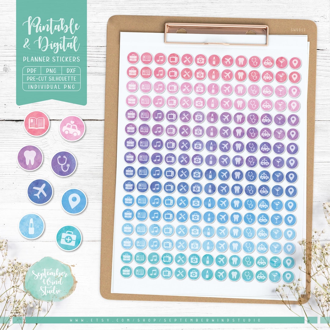Daily Icons Planner Stickers: Printable & Digital (PDF, Cricut ...